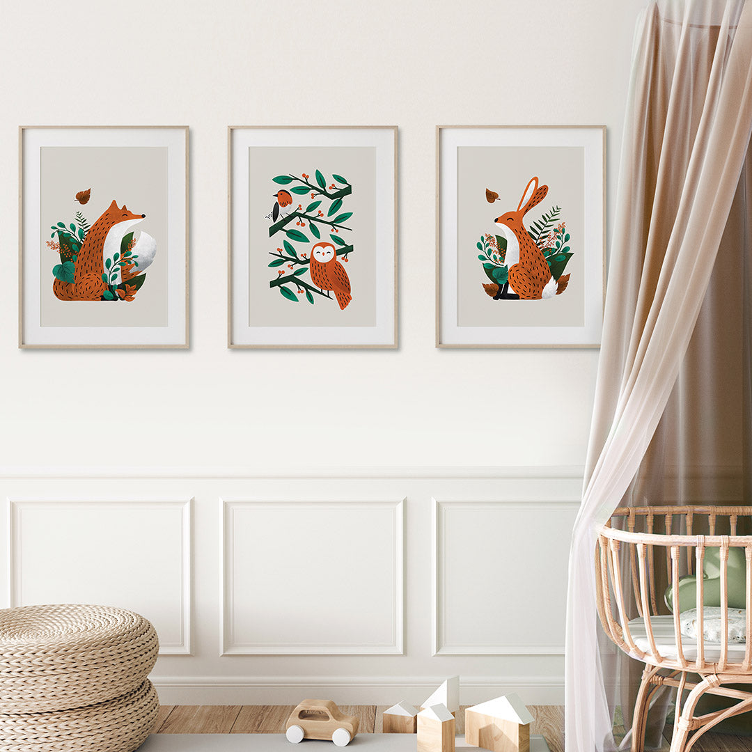 Neutral Scandi Woodland Animals Nursery Prints Set of 3